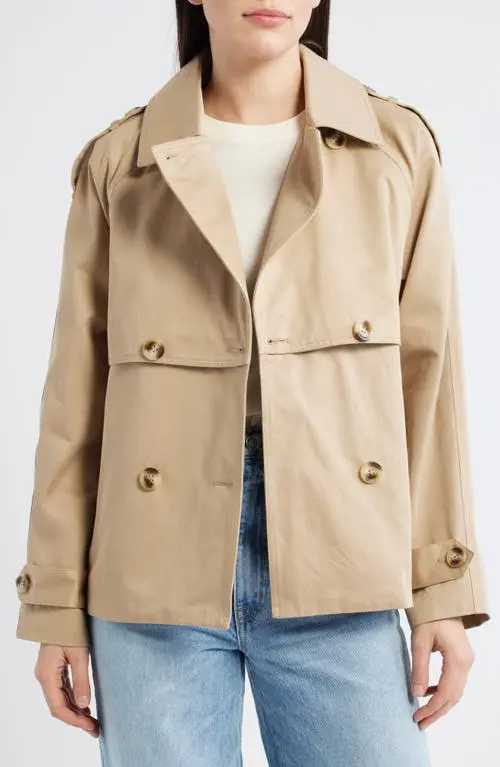 Bernardo Short Cotton Trench Coat - Khaki