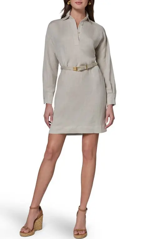 Donna Karan New York Belted Long Sleeve Polo Dress - Natural