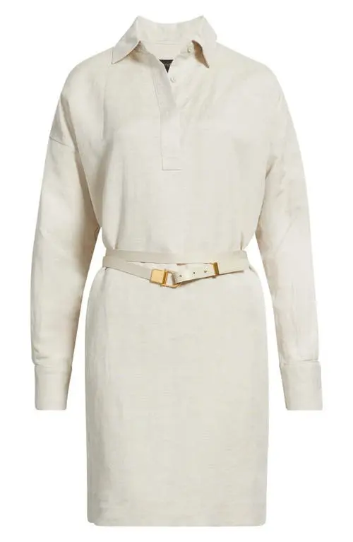 Donna Karan New York Belted Long Sleeve Polo Dress - Natural