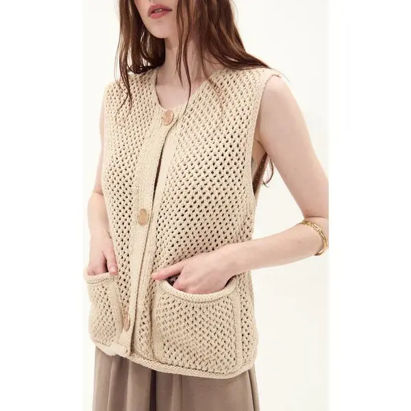 Deluc Anafi Open Stitch Cotton Blend Sweater Vest - Ecru