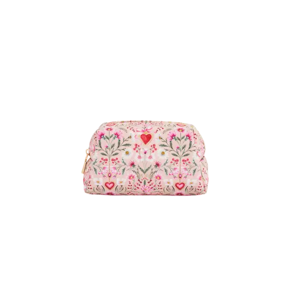 FABLE ENGLAND Penelope Floral Heart Cosmetic Pouch - Light/pastel Pink