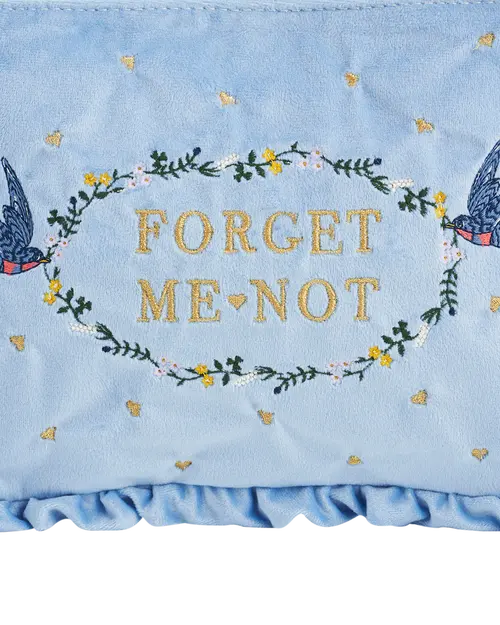 FABLE ENGLAND Forget Me Not Embroidered Pouch - Light/pastel Blue