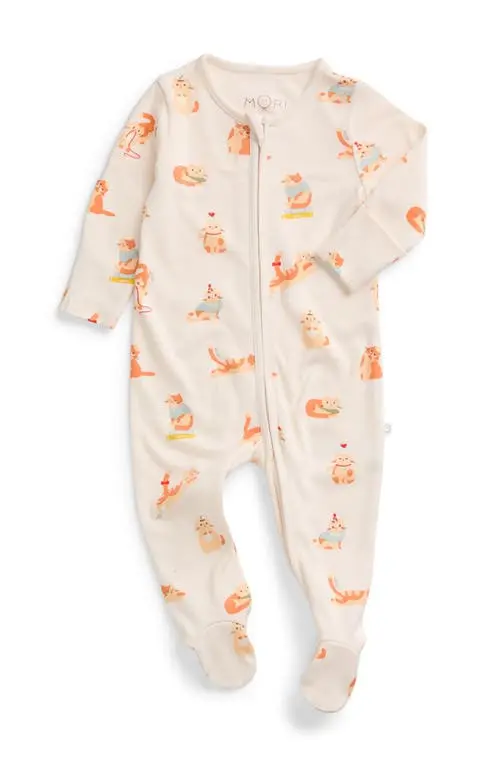 MORI Print Two-way Zip Up Sleepsuit - Cat Print
