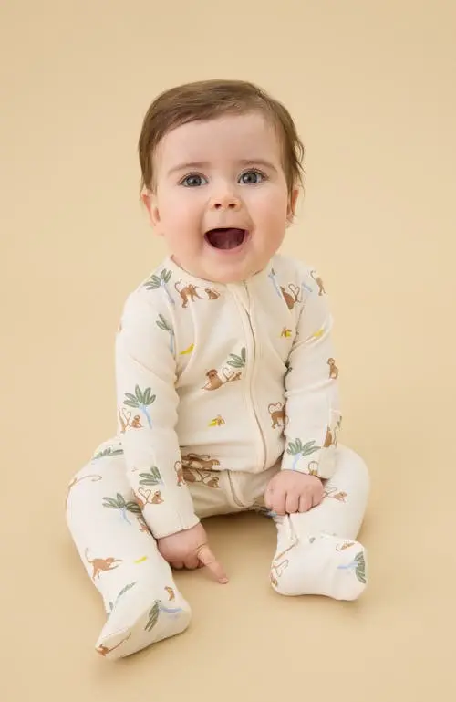 MORI Print Two-way Zip Up Sleepsuit - Monkey Print