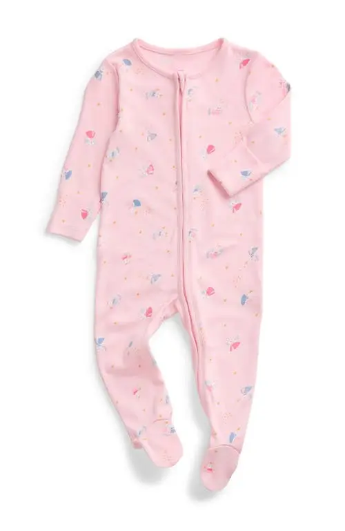 MORI Print Two-way Zip Up Sleepsuit - Pink Bunny