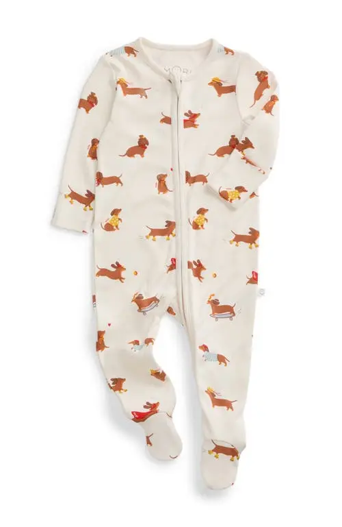 MORI Print Two-way Zip Up Sleepsuit - Sausage Dog Print