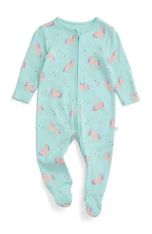 MORI Print Two-way Zip Up Sleepsuit - Unicorn & Spa Blue
