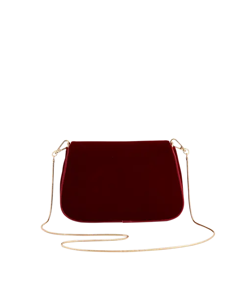 FABLE ENGLAND Mary Floral Embroidered Velvet Clutch - Dark Red