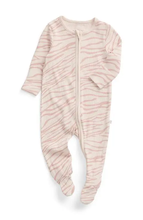 MORI Ribbed Two-way Zip-up Sleepsuit - Zebra Rose