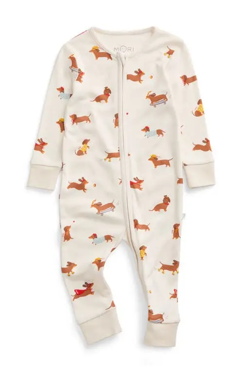 MORI Printed Two-way Zip Up Romper - Sausage Dog Print