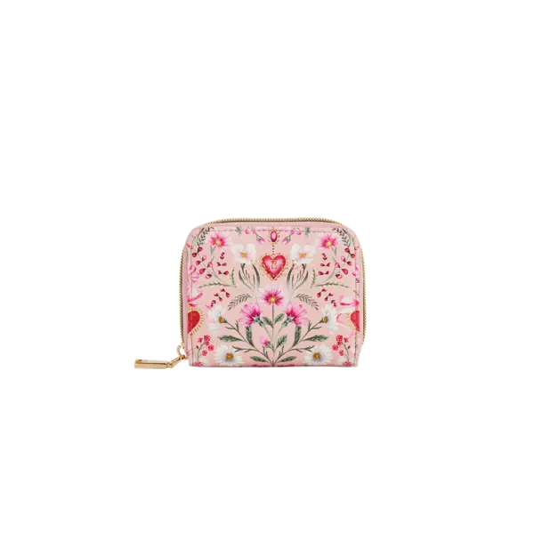 FABLE ENGLAND Penelope Floral Heart Small Purse - Light/pastel Pink