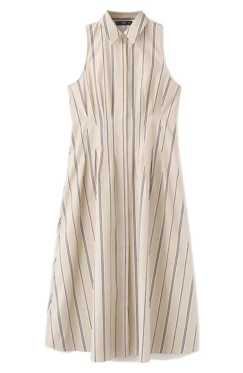 Mango Striped Sleeveless Midi Shirtdress - Medium Brown
