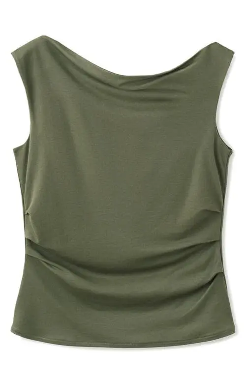 Mango Draped Asymmetric Top - Khaki Green