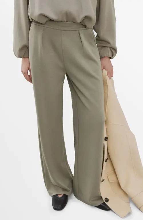 Mango Pleated Elastic Waist Trousers - Khaki Green
