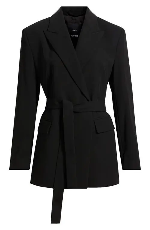 Mango Fitted Tie Blazer - Black