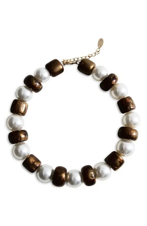 Mango Beaded Faux-pearl Statement Necklace - Brown