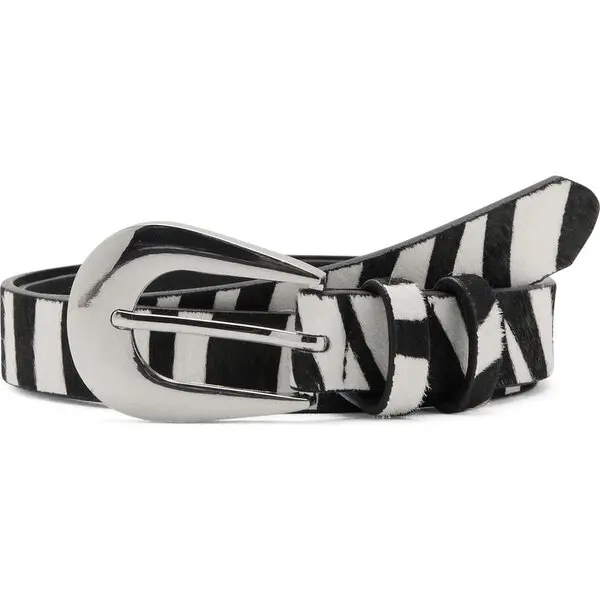 Mango Zebra Print Calf Hair Belt - Black