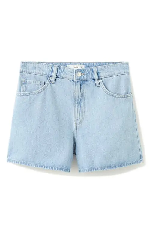 Mango High Waist Straight Fit Denim Shorts - Light Blue