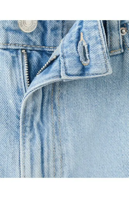 Mango High Waist Straight Fit Denim Shorts - Light Blue