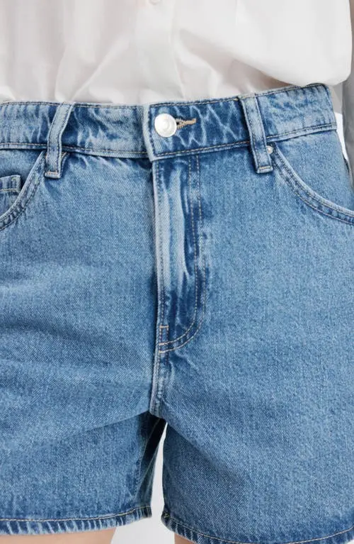 Mango High Waist Straight Fit Denim Shorts - Medium Blue