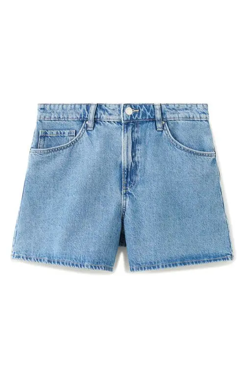 Mango High Waist Straight Fit Denim Shorts - Medium Blue