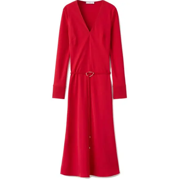 Mango Belted Long Sleeve Midi Dress - Red