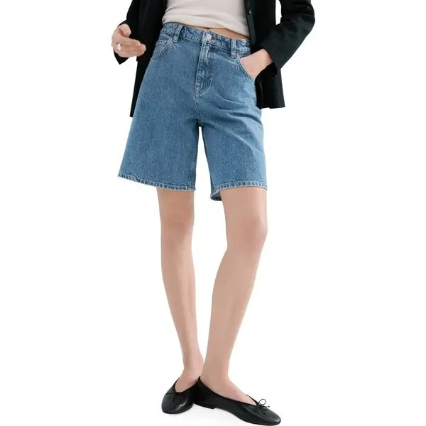 Mango High Waist Long Denim Shorts