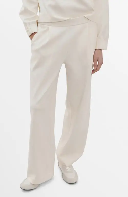 Mango Pleated Straight-leg Cotton Blend Trousers - Ecru