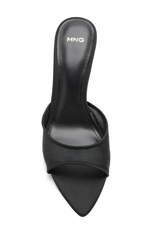Mango Pointed Toe Stiletto Heel Slides - Black