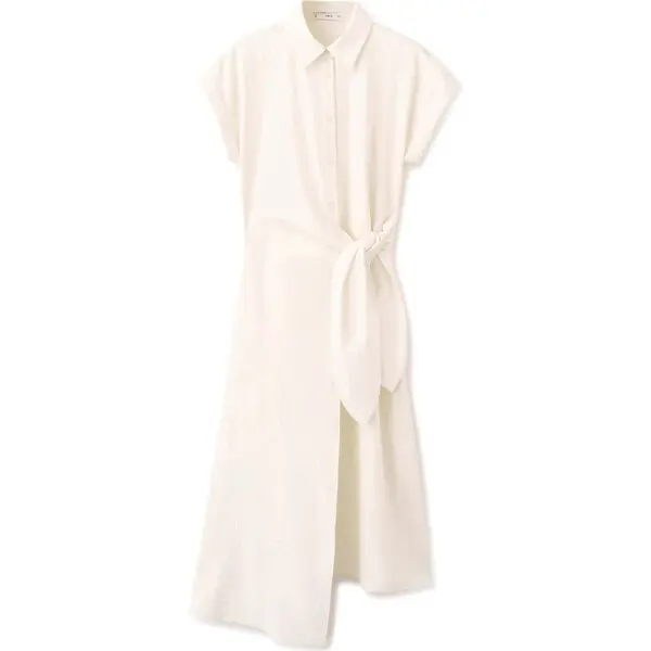 Mango Tie Waist Midi Shirtdress - Ecru