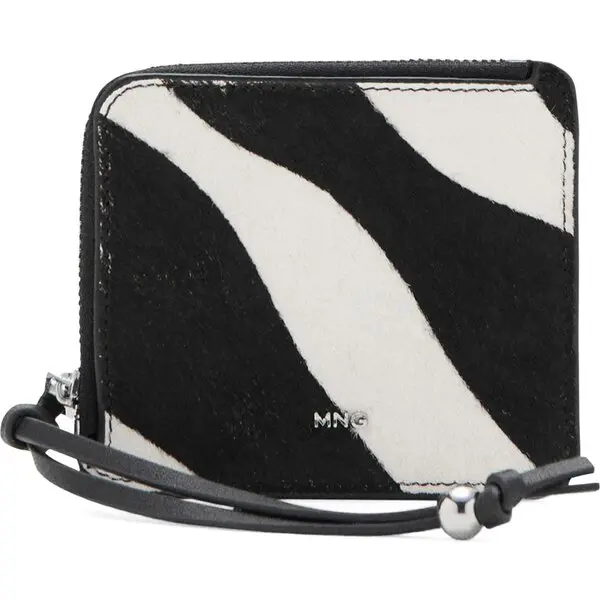 Mango Zebra Print Genuine Calf Hair Wallet - Black