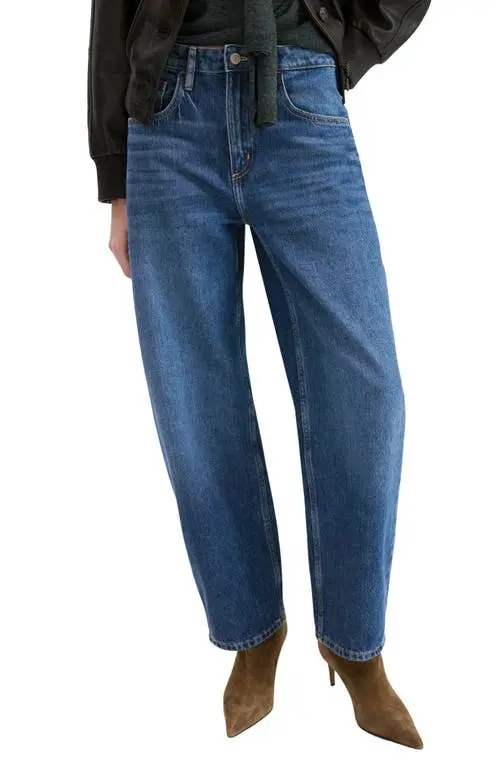 Mango High Waist Barrel Jeans - Dark Blue
