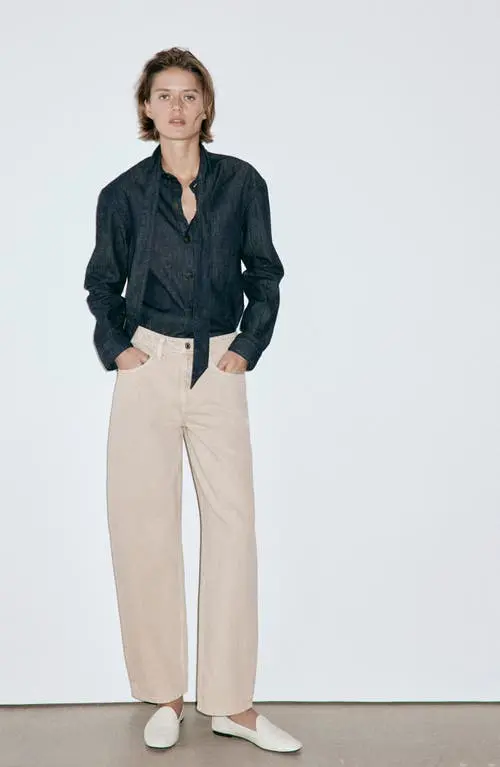 Mango High Waist Barrel Jeans - Sand