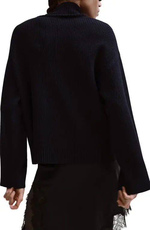 Mango Shoulder Button Mock Neck Sweater - Dark Navy