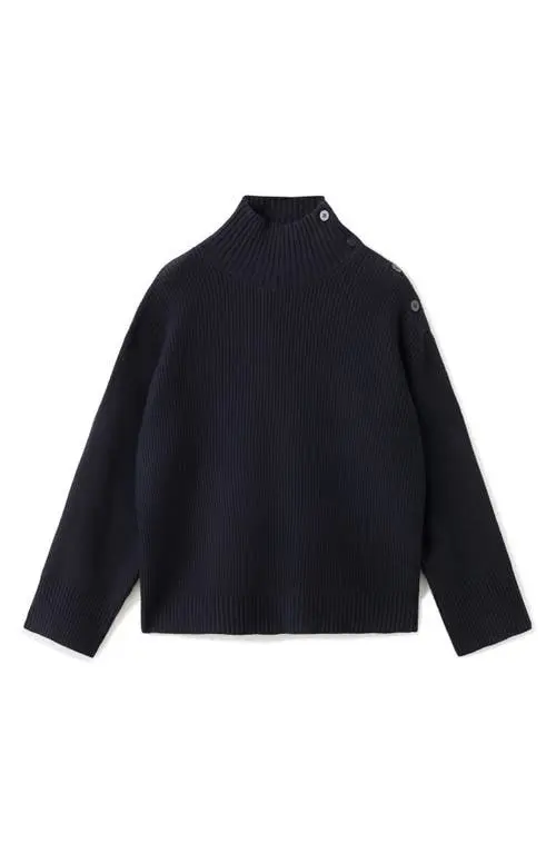 Mango Shoulder Button Mock Neck Sweater - Dark Navy