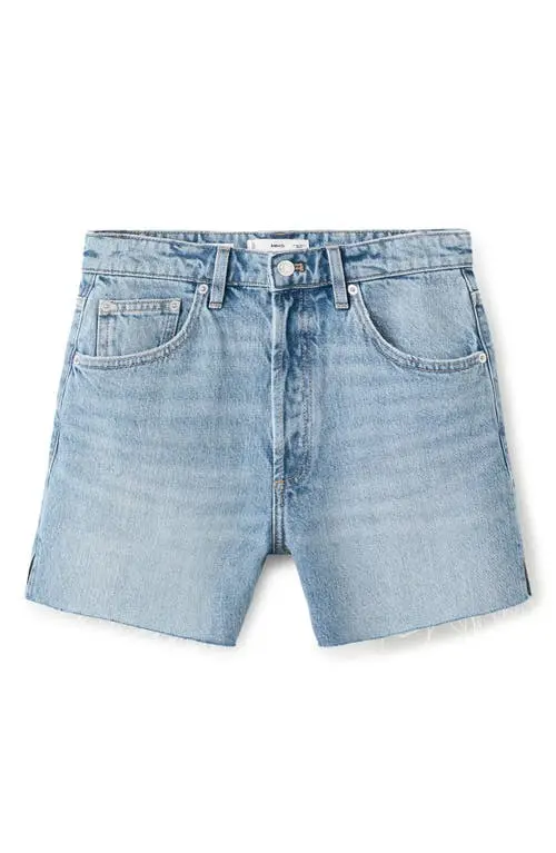 Mango Frayed Side Slit Denim Shorts - Medium Blue
