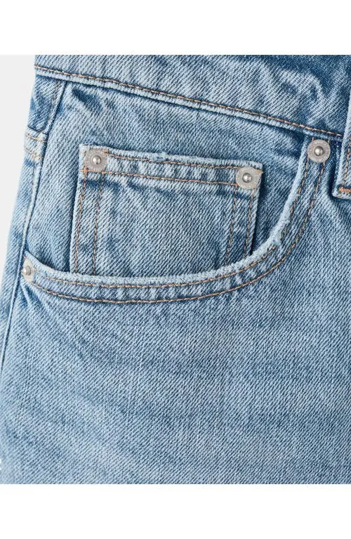 Mango Frayed Side Slit Denim Shorts - Medium Blue
