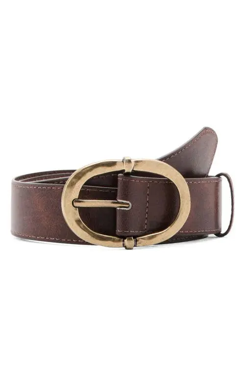 Mango Faux Leather Belt With Hammered Buckle - Brown