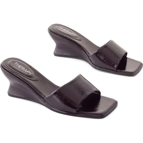 THERAPY AUSTRALIA Lafayette Square-toe Wedge Slides - Port Crinkled Patent Pu