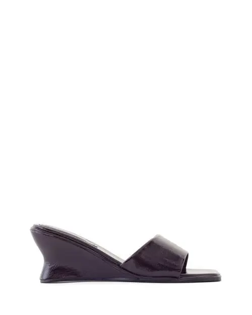 THERAPY AUSTRALIA Lafayette Square-toe Wedge Slides - Port Crinkled Patent Pu