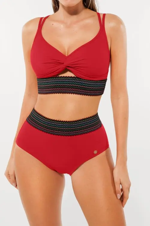 POPILUSH Trimmed High-waist Bikini Set - Radiant Red