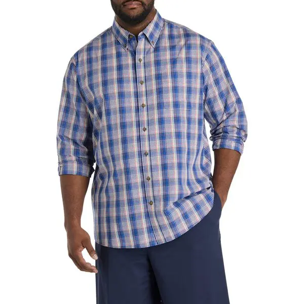 HARBOR BAY BY DXL Big & Tall Easy-care Colorful Plaid Sport Shirt - Blue Multi