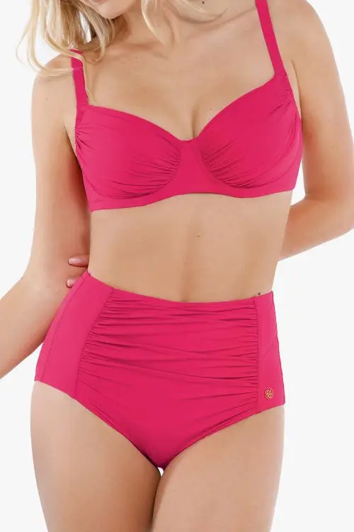 POPILUSH Tropical Print Underwire High-waist Bikini Set - Fuchsia