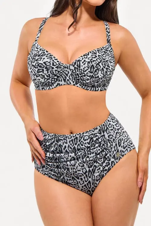 POPILUSH Tropical Print Shaping Swimwear Set - White Leopard