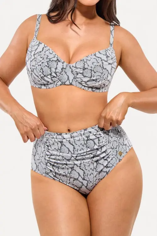 POPILUSH Tropical Print Shaping Swimwear Set - White Snake