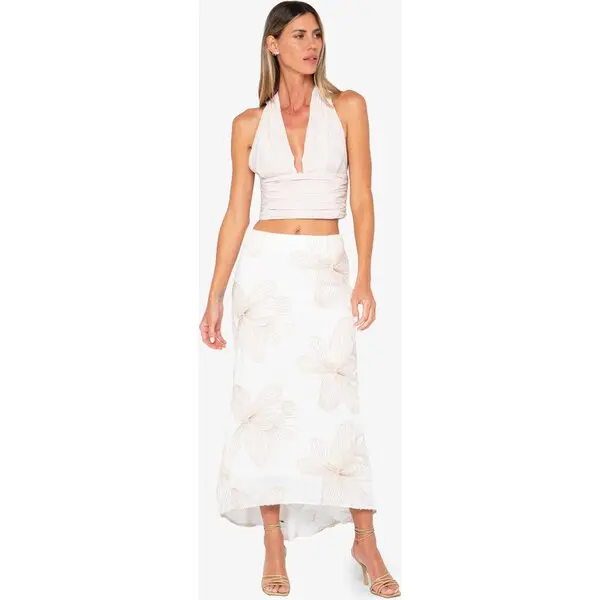 JBQ Hibiscus Embroidered Midi Skirt