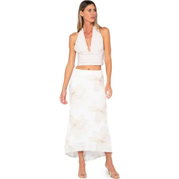 JBQ Hibiscus Embroidered Midi Skirt