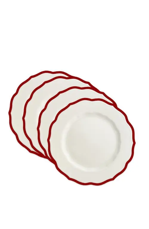 CASKATA Stella Crimson Scalloped Salad Plateporcelainset 4