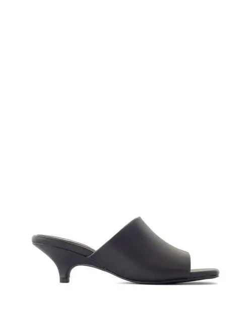 THERAPY AUSTRALIA Nassau Square Toe Kitten Heel Mules - Black Pu