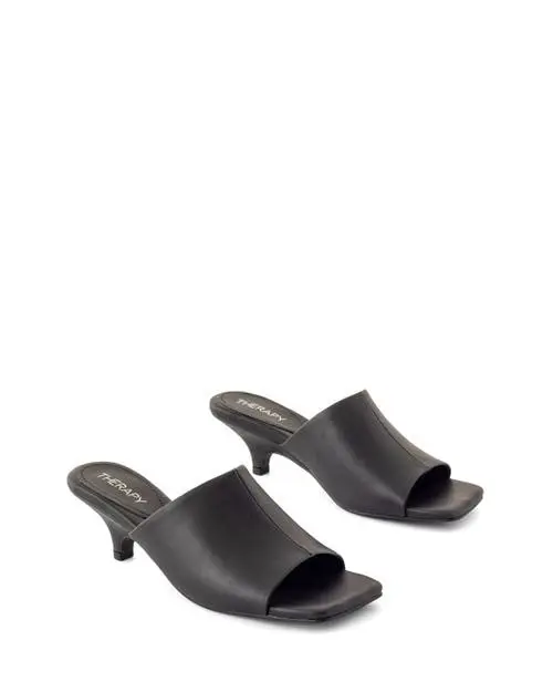 THERAPY AUSTRALIA Nassau Square Toe Kitten Heel Mules - Black Pu